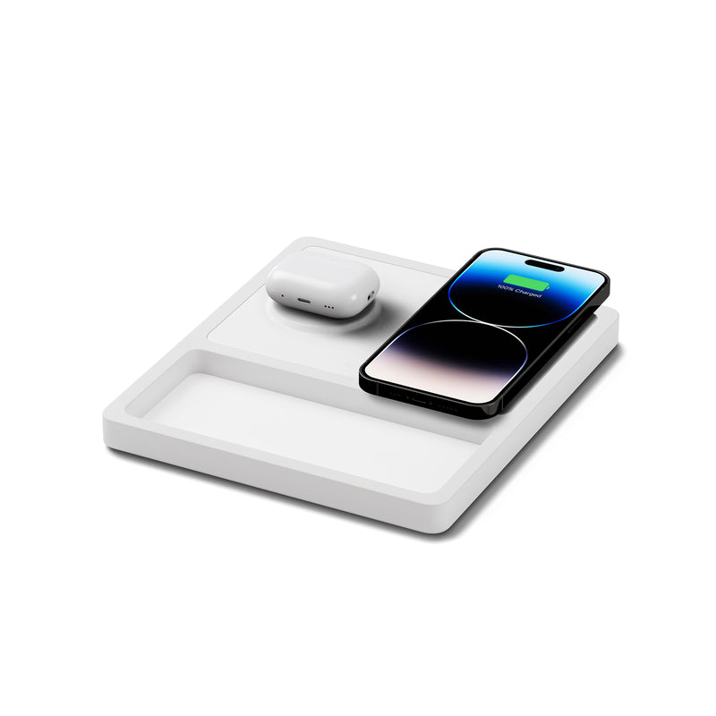 DUO TRAY White - 2-in-1 MagSafe Rustic White Wireless Charger with USB ...