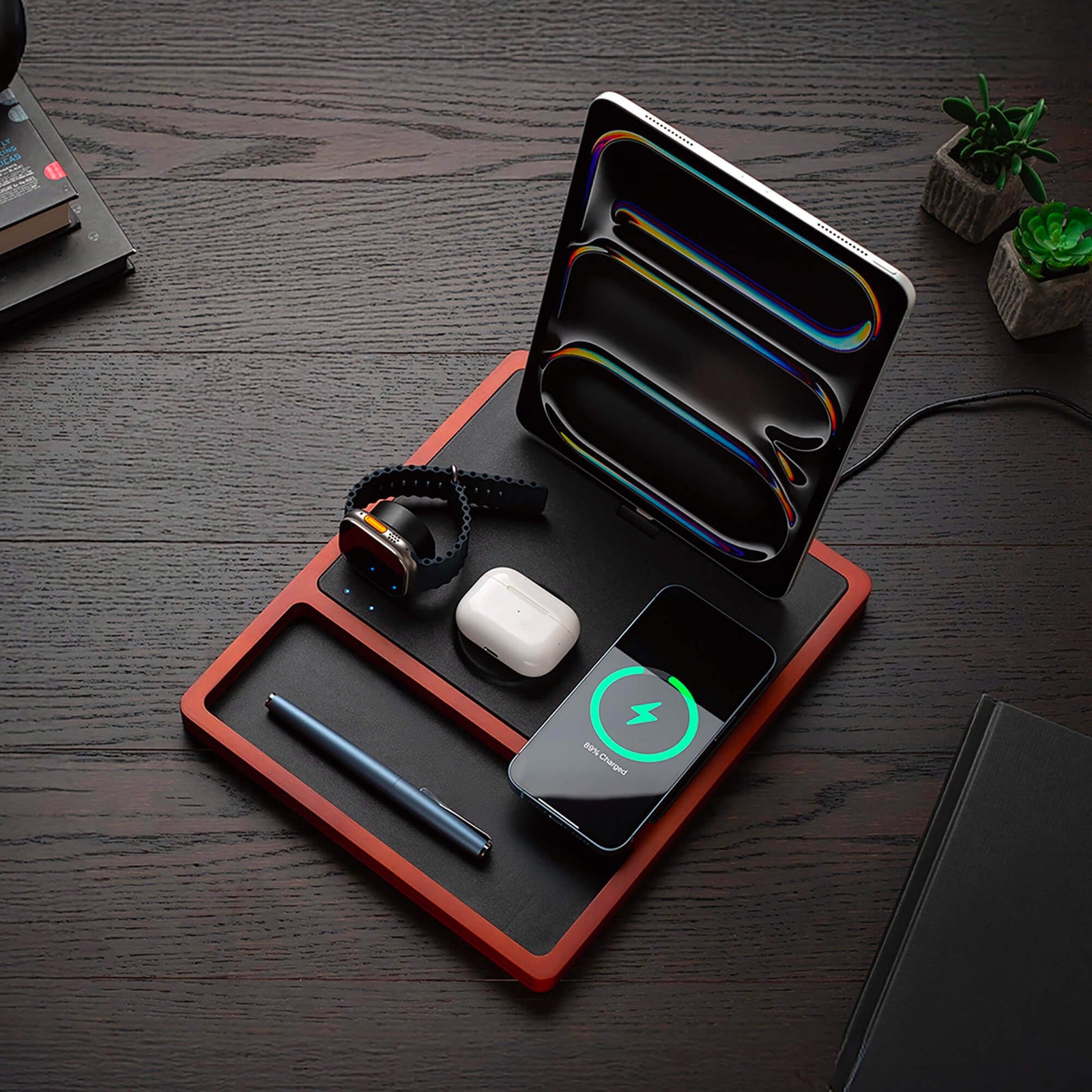 QUAD TRAY Black - 4-in-1 MagSafe Oak Wireless Charger with iPad Stand ...