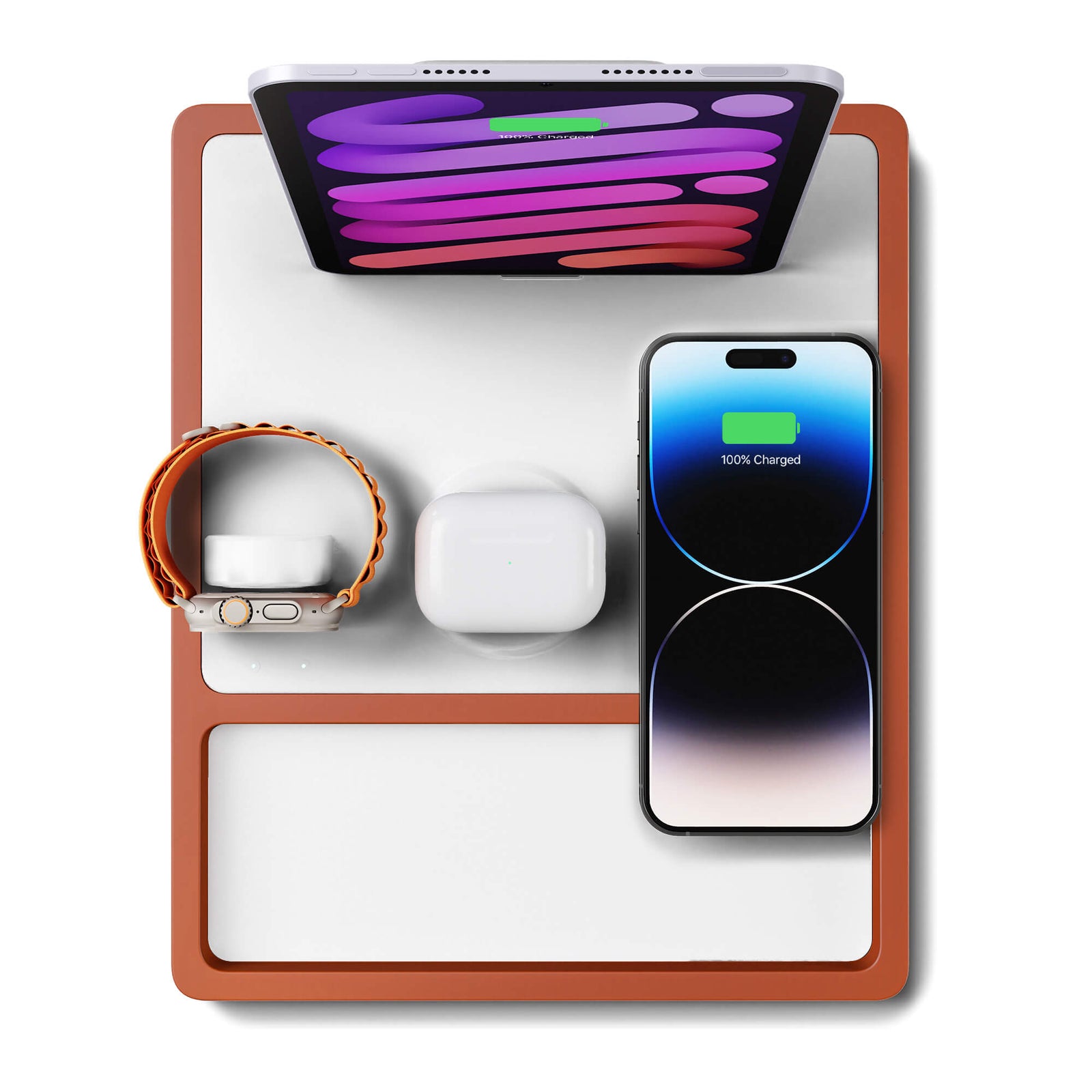QUAD TRAY White - 4-in-1 MagSafe Oak Wireless Charger with iPad Stand ...