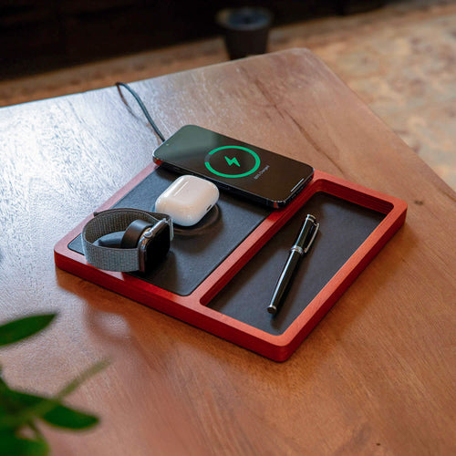 TRIO Tray – 3-in-1 MagSafe Charging Station in Black Oak | NYTSTND