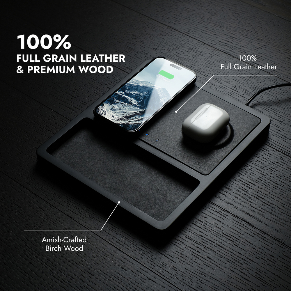 DUO TRAY Black - 2-in-1 MagSafe Oak Wireless Charger with USB-C and A ...